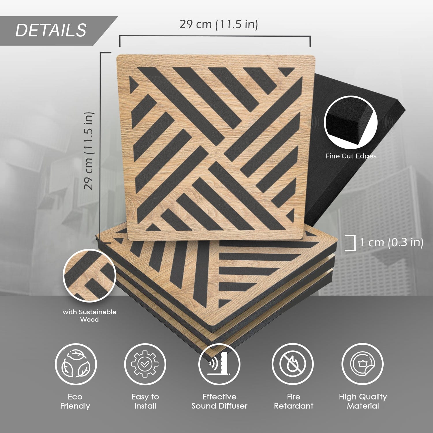 Arrowzoom™ Diffuse PRO Diagonal Square Felt Wooden Panel - KK1308 ...