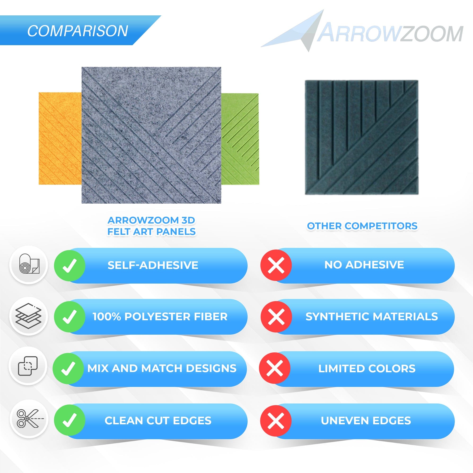 Arrowzoom Diagonal 3D Square Polyester Felt Art Adhesive Panels ...