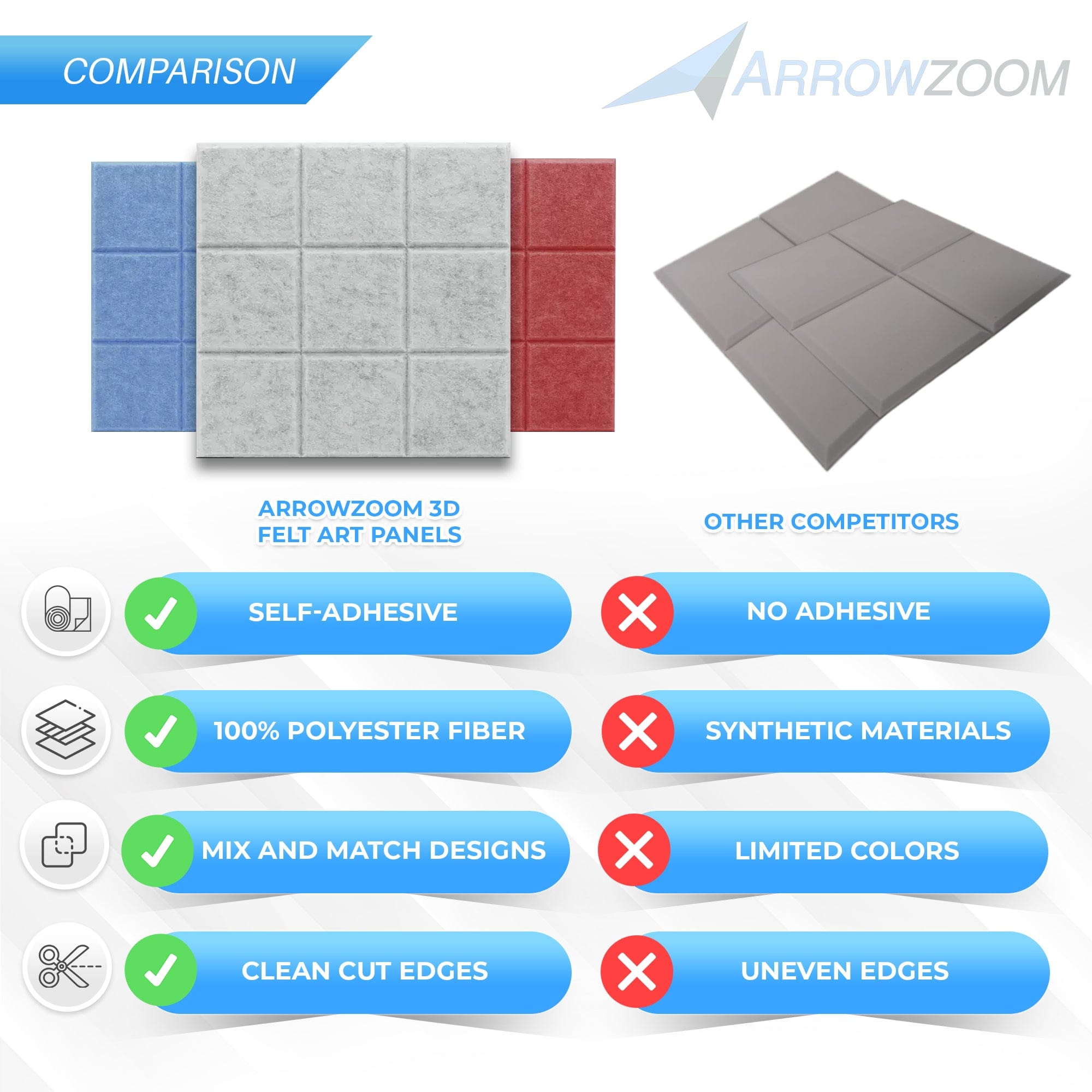 Arrowzoom Grid 3D Square Polyester Felt Art Adhesive Panels - KK1389 ...