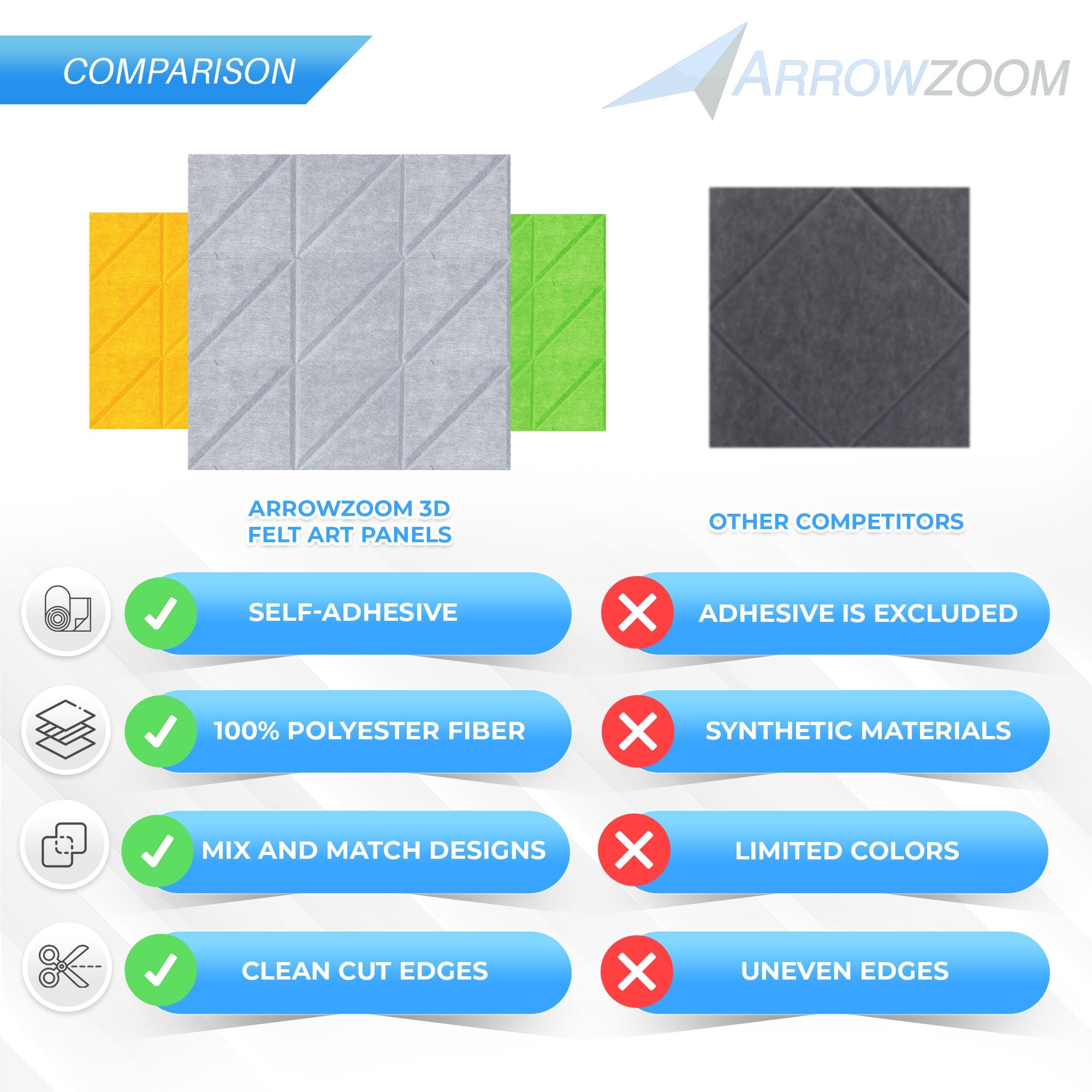 Arrowzoom Parallel 3D Square Polyester Felt Art Adhesive Panels ...