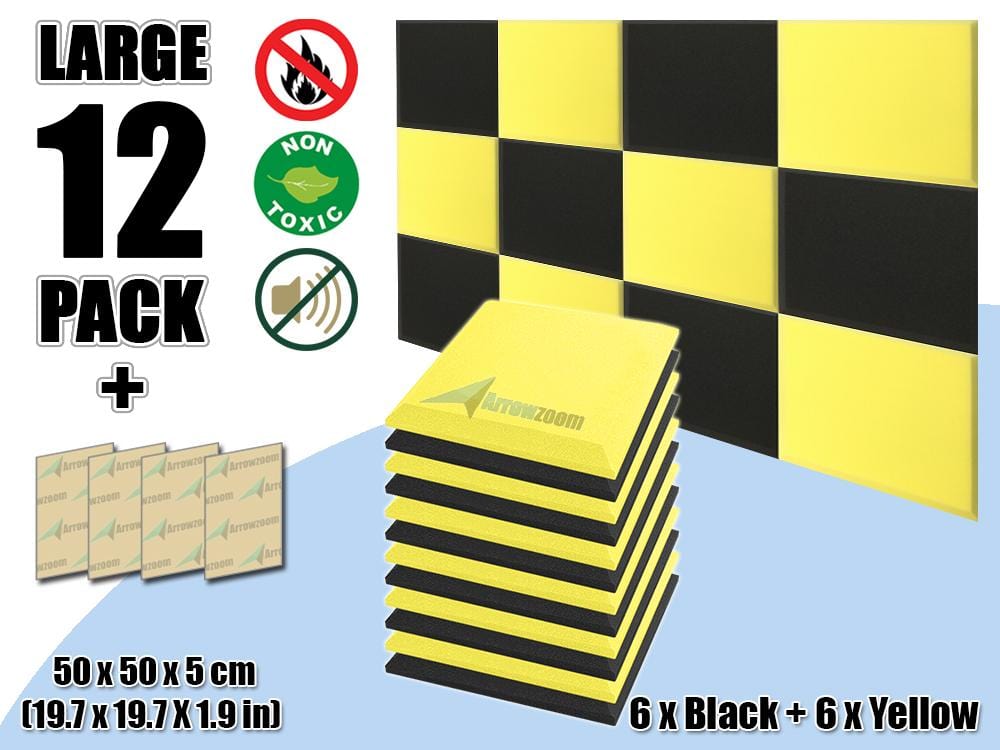 New 12 pcs Black & Yellow Bundle Flat Bevel Tile Acoustic Panels Sound ...